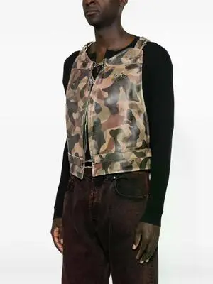 THUG CLUB Camouflage-print Leather Gilet