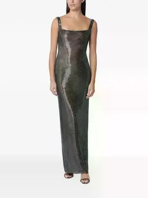 SELF-PORTRAIT Gunmetal Square-neck Rhinestone Maxi Dress