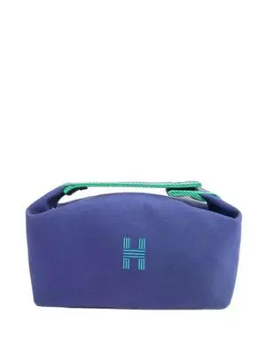 Hermès H-embroidered Canvas Clutch Bag