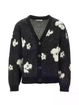 CMMN SWDN Justus Floral-intarsia Cardigan - Black