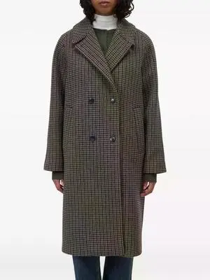 Closed Double-breasted Checked Coat - Brown