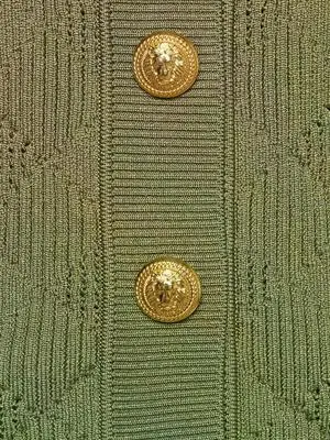 Balmain Button-embellished Gingham-knit Cardigan
