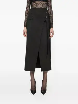 NISSA Wool-blend Wrap Midi Skirt - Black