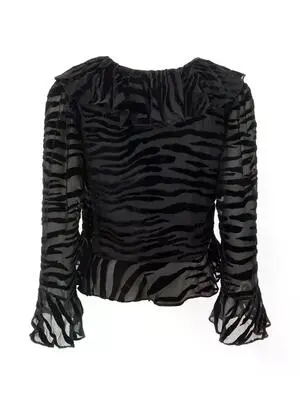 Rixo Tracye Zebra-devoré Ruffled Blouse