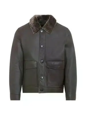 YVES SALOMON Shearling-collar Leather Jacket - Brown