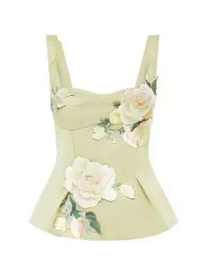 LEO LIN Georgia Embroidered Peplum Top - Green