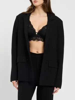 TWINSET Relaxed Fit Short Blazer In Glitter Technical Fabric - Black