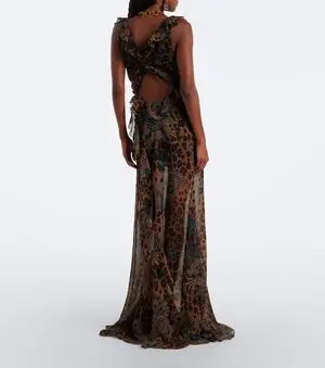 Etro Printed Ruffled Seersucker Gown