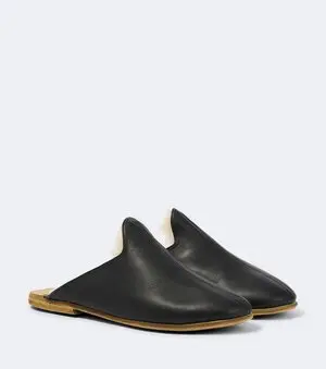 Sabah Shearling-lined Leather Mules - Black