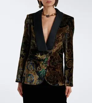 Etro Belted Paisley Satin-trimmed Velvet Blazer