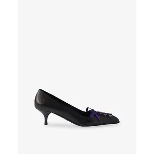 Prada Antiqued Leather Heeled Courts - Black