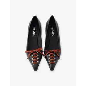Prada Antiqued Leather Heeled Courts - Black