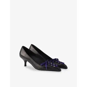 Prada Antiqued Leather Heeled Courts - Black