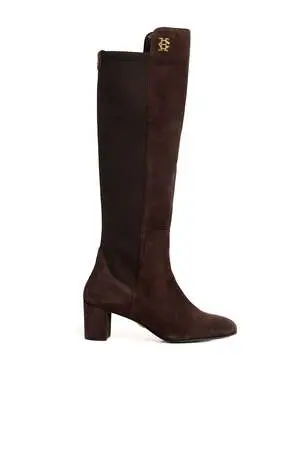 Holland Cooper Albany Mid Heel Boot Suede - Chocolate