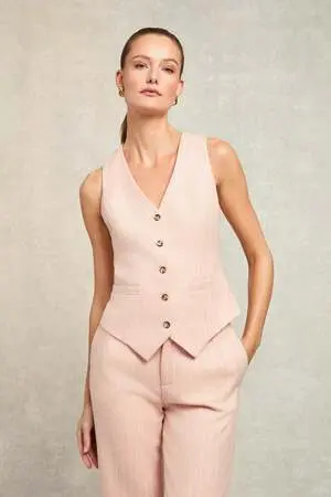 Holland Cooper Hampton Waistcoat Chalk Pinstripe 's - Pink