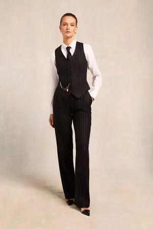 Holland Cooper High Waisted Straight Trouser Chalk Pinstripe 's - Navy