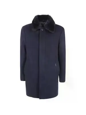 MOORER Fur-collar Wool Coat - Blue