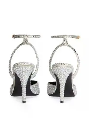 Balmain Strappy Satin Pumps With Crystals
