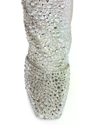Balmain Wedge Thigh-high Satin Boots With Crystals