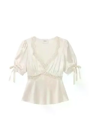 REFORMATION Dolly Lace-trim Silk Blouse