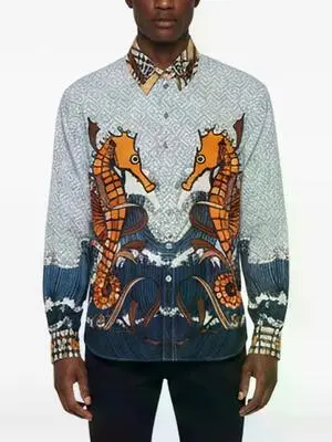 Burberry Tb Monogram Seahorse-print Shirt - Blue