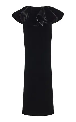 THE NEW ARRIVALS ILKYAZ OZEL Velvet Maxi Peplum Skirt - Black