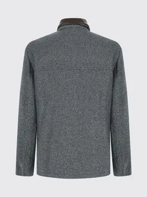 Brunello Cucinelli Striped Cashmere Single-breasted Peacoat With Leather Collar