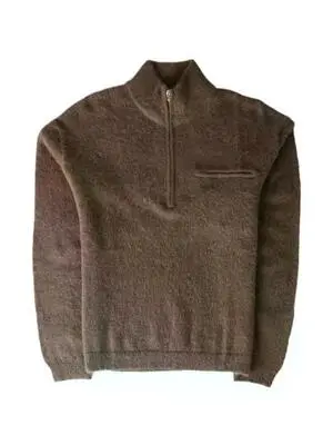 LAST CALL FOR Zip Trucker Brushed-effect Sweater - Brown