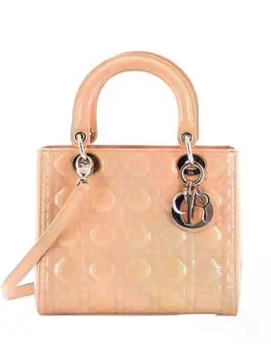 Dior Lady Bag Cannage Quilt Patent Medium Satchel - Neutrals