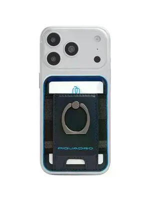 PIQUADRO Ring-detail Leather Magsafe Cardholder - Blue