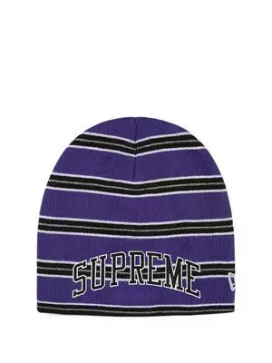 Supreme New Era Stripe Beanie Hat - Purple
