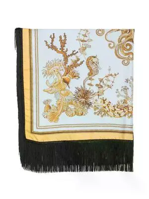 La DoubleJ Mosaic-print Fringed Scarf - Blue