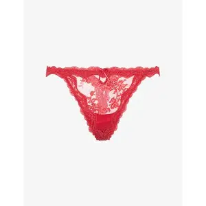 Lounge Adorn Semi-sheer Stretch-lace Thong S Red