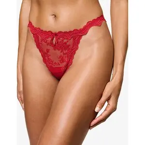 Lounge Adorn Semi-sheer Stretch-lace Thong - Red