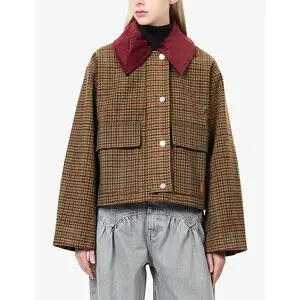 GANNI Check Wool-blend Barn Jacket