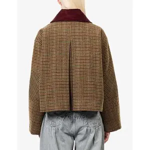 GANNI Check Wool-blend Barn Jacket