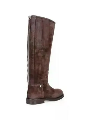POEVE Eve Leather Rear-zip Boots - Brown