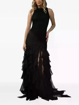 MONARH Ruffled Lace-panel Gown