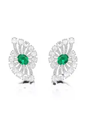 HYT JEWELRY Emerald And Diamond Earrings - Silver