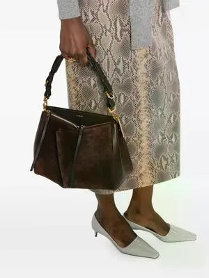 LANVIN Suede-panelled Zipped Shoulder Bag - Brown