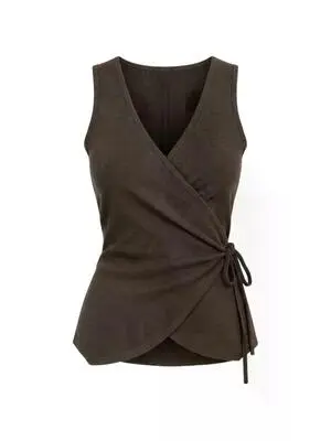 LISA YANG Ribbed Wrap Top - Brown