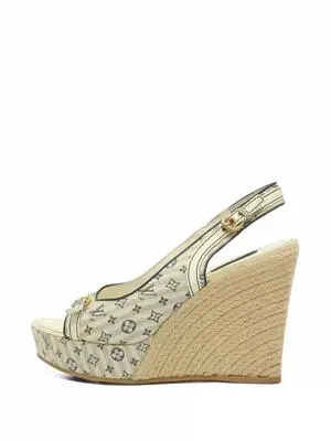LOUIS VUITTON Monogram Croisette Canvas Wedge Sandals - Neutrals