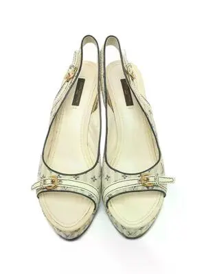 LOUIS VUITTON Monogram Croisette Canvas Wedge Sandals