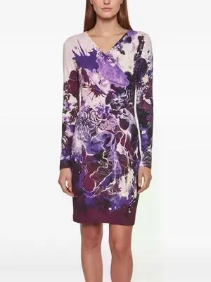 Roberto Cavalli Abstract-print Long-sleeve Mini Dress - Purple