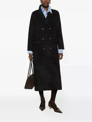 YERSE Double-breasted Checked Coat - Grey