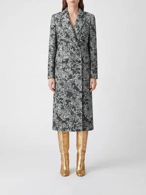 Dries Van Noten Floral Jacquard Double-breasted Long Coat - Blue