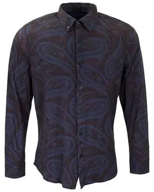 LORDS OF HARLECH Shawn Paisley Badalona Ie Extra-fine Merino Long-sleeve Shirt - Brown