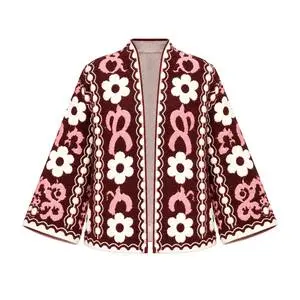 IZABELA MANDOIU Burgundy & Blush Floral Alpaca & Wool Blend Cardigan - Red