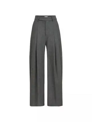 Brunello Cucinelli Virgin-wool And Cashmere-twill Flannel Pleated Barrel Trousers With Monili - Grey