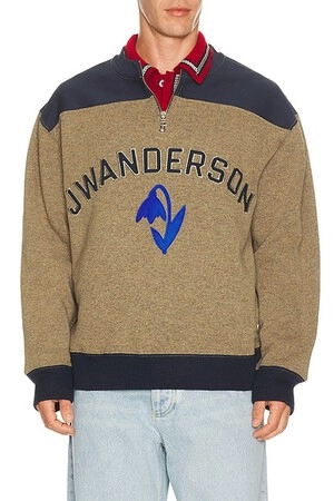 JW Anderson Half Zip Sweatshirt - Beige Melange